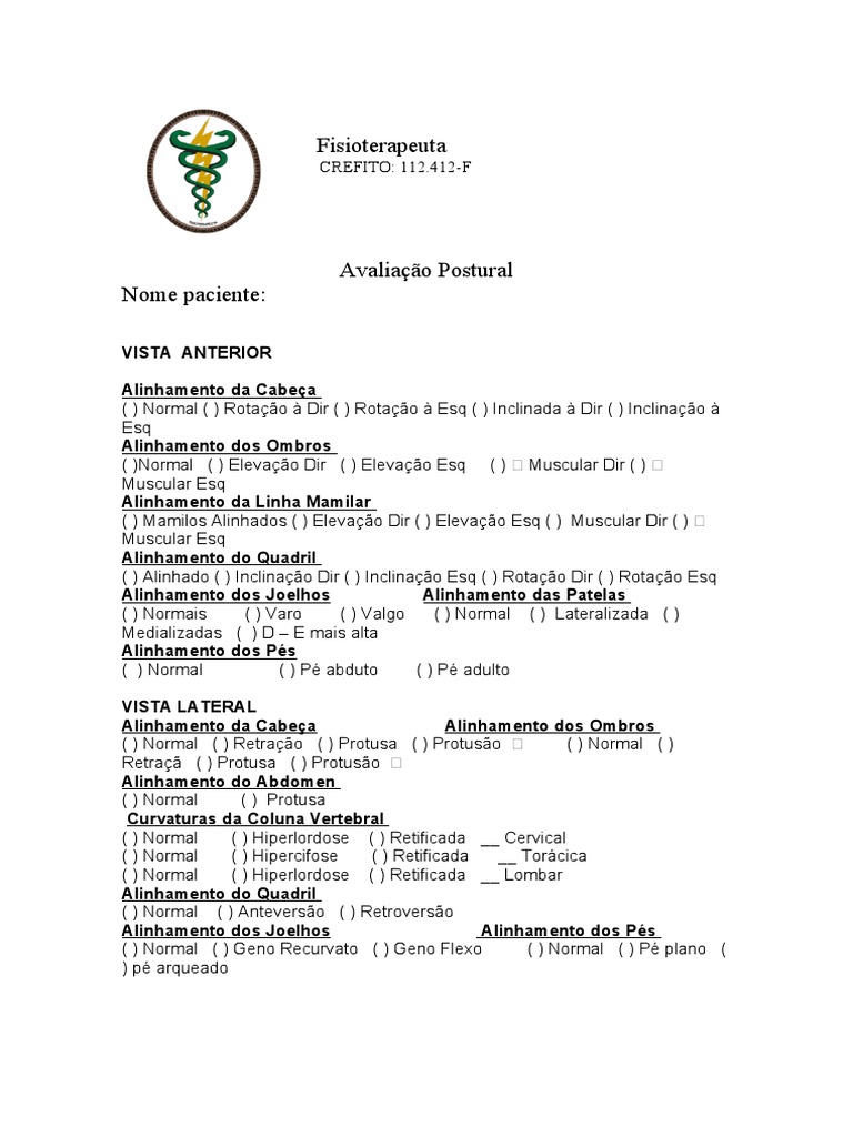 Avaliação Postural Fisioterapêutica | PDF