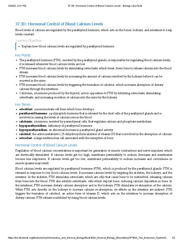 Control Blood of Calcium Levels | PDF | Calcium In Biology ...