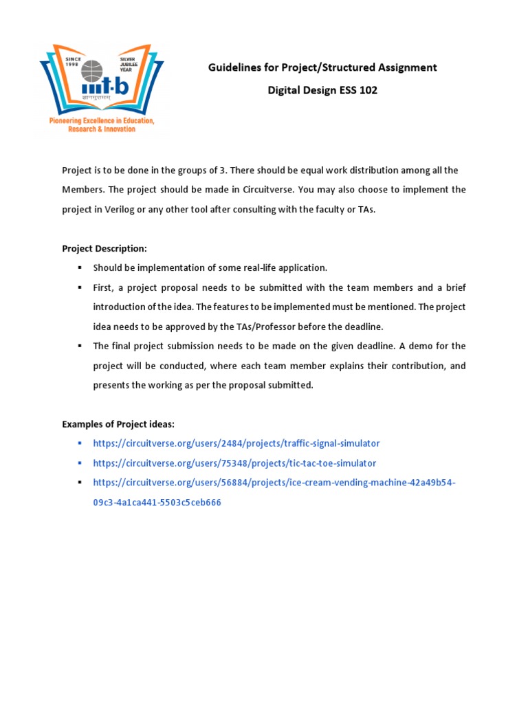 Project-Structured Assignment-Guidelines-ESS 102 Digital Design | PDF