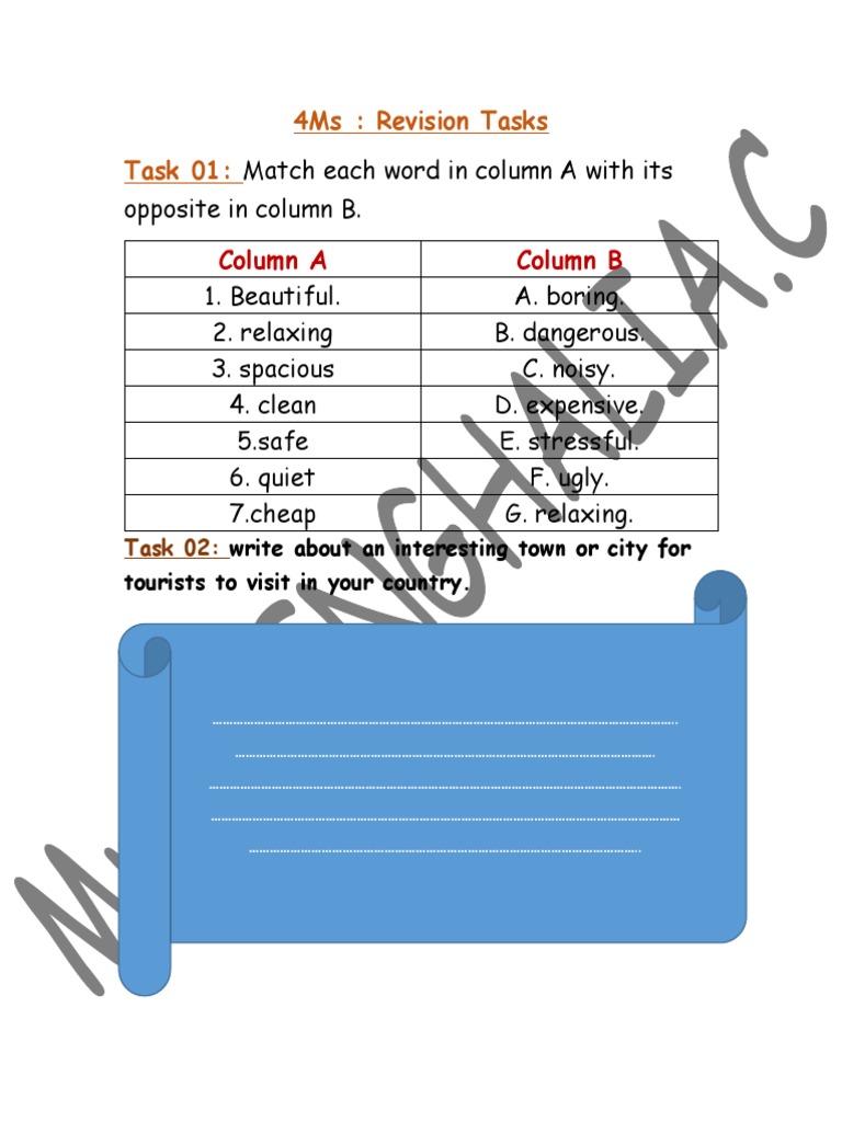 4ms Revision Tasks | PDF | Linguistic Morphology | Cognitive Science