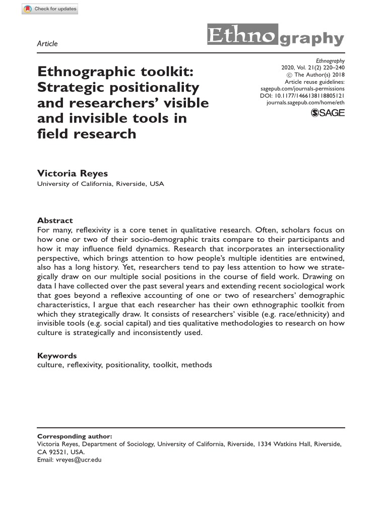 Victoria Reyes. Ethnographic Toolkit. Strategic Positionality and ...