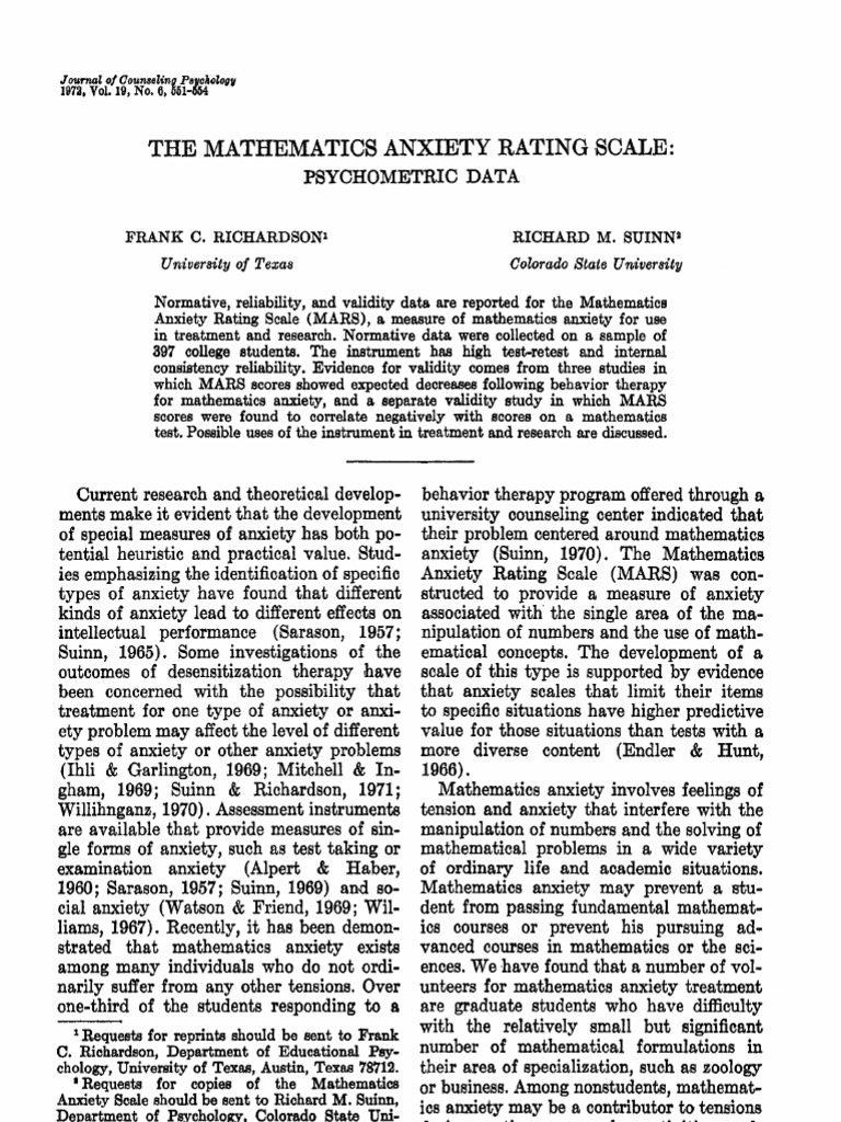 Suinn, 2001 | PDF | Validity (Statistics) | Anxiety