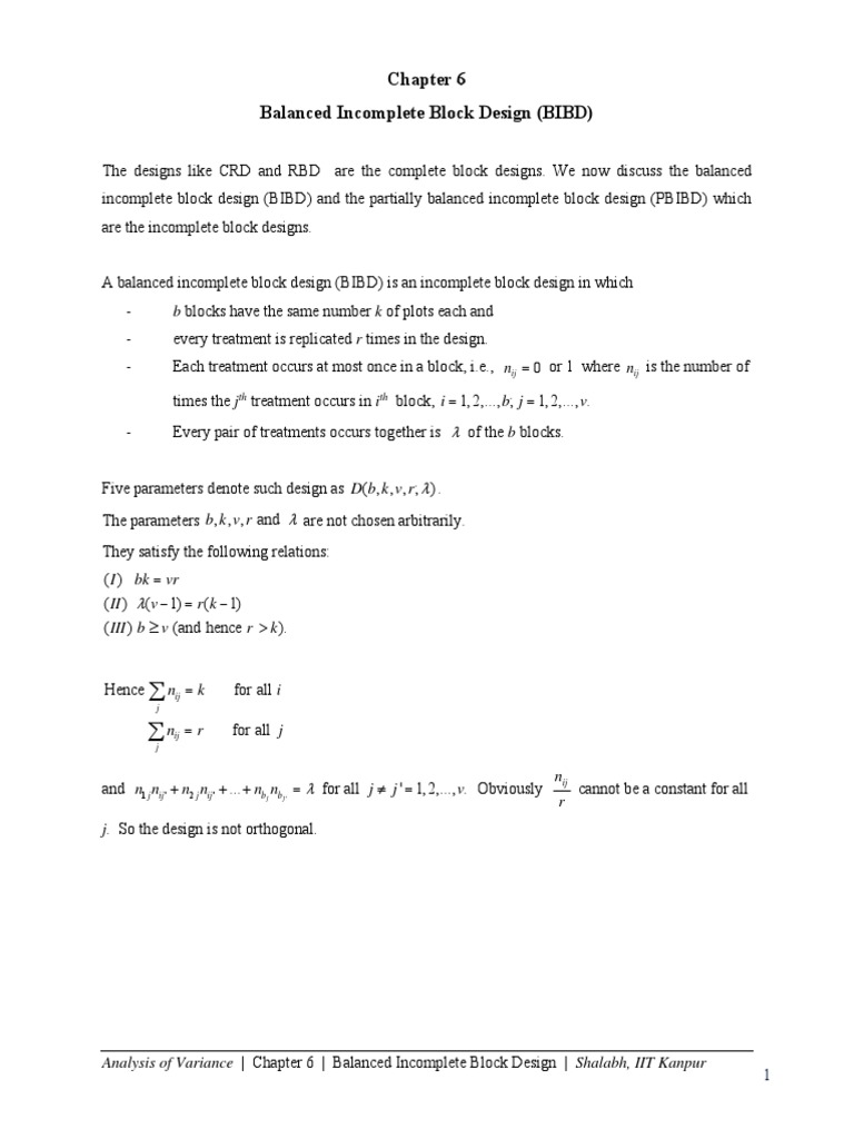 Chapter6 Anova Bibd | Download Free PDF | Mean Squared Error | Estimator