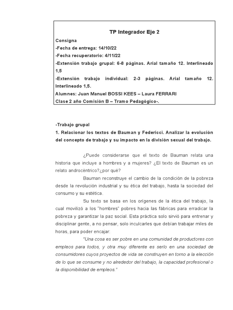 TP Integrador Eje 2 - Bossi Kees - Ferrari ... | PDF | Mujer | Patriarcado