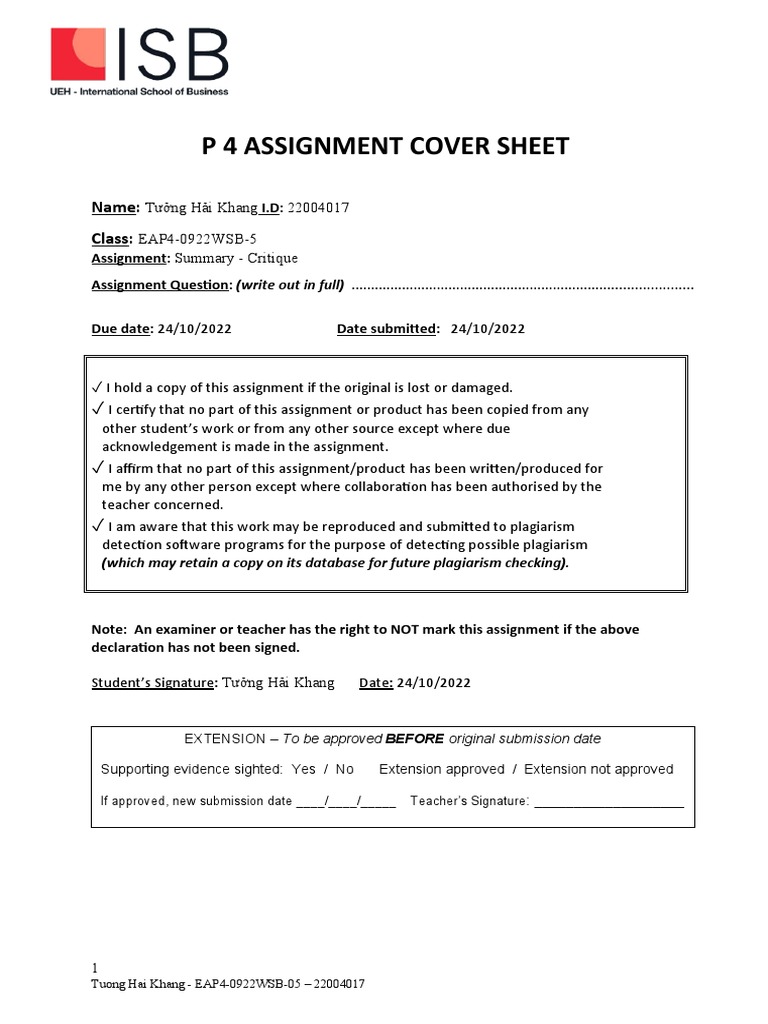 EAP4 Assignment Cover Sheet 09.2022 | PDF | Nuclear And Radiation ...