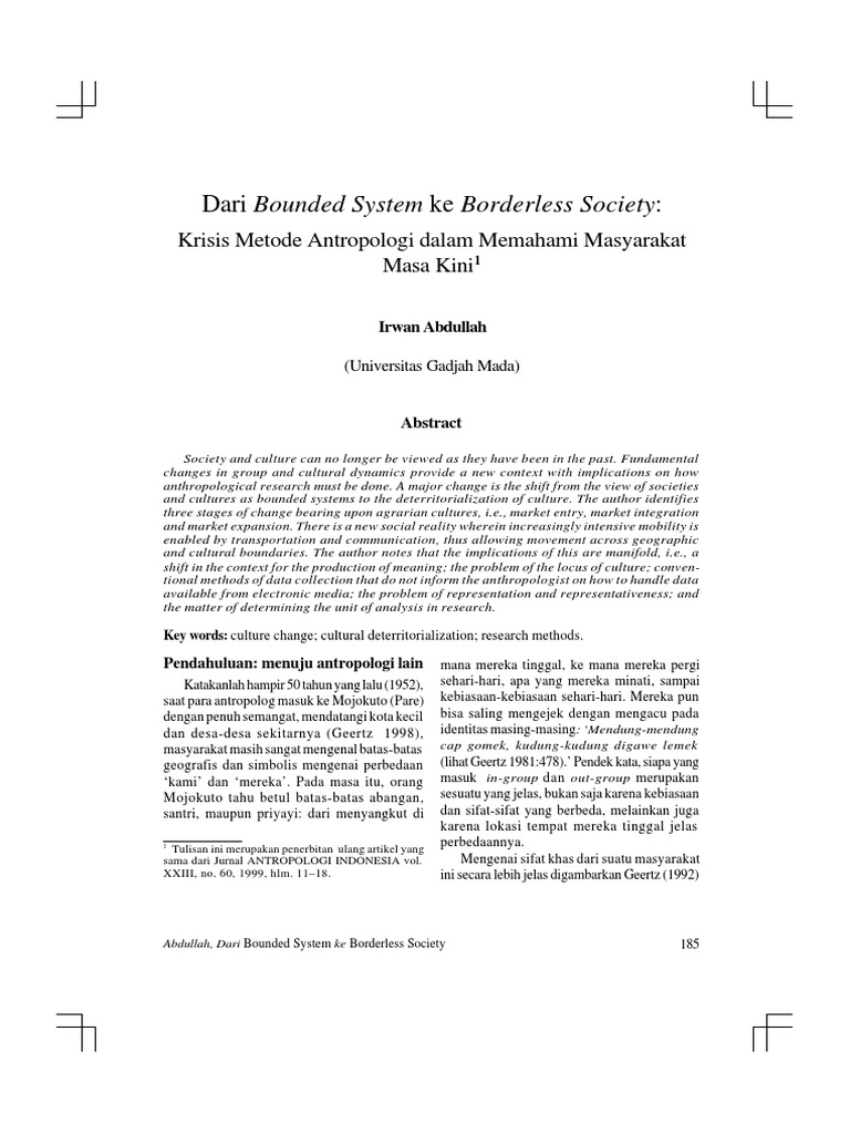 Dari Bounded System Ke Borderless Society-Krisis Metode Antropologi ...