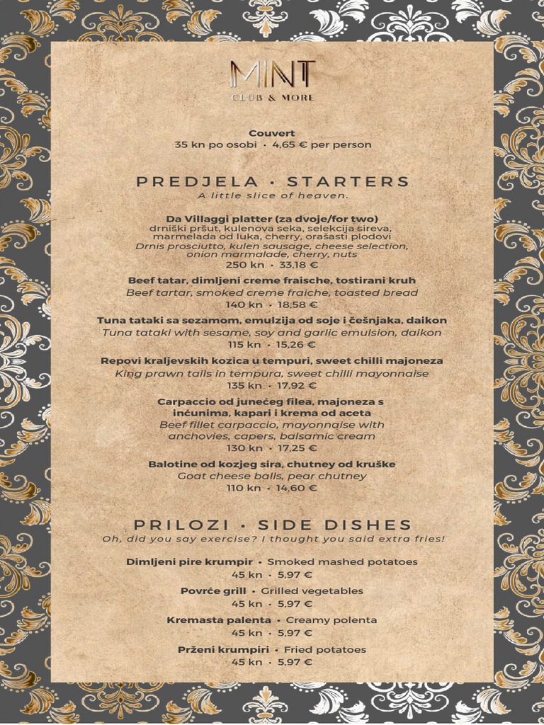 A Gourmet Menu from Mint Restaurant in Zagreb, Croatia Featuring ...