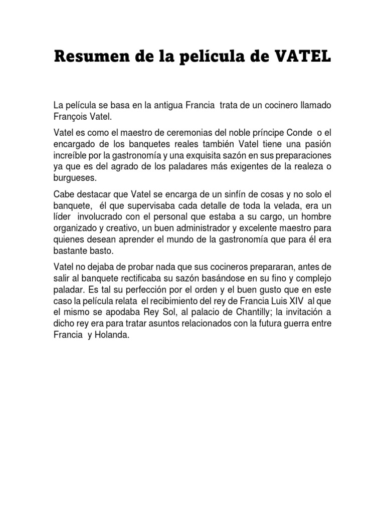 Resumen de la película Vatel | PDF