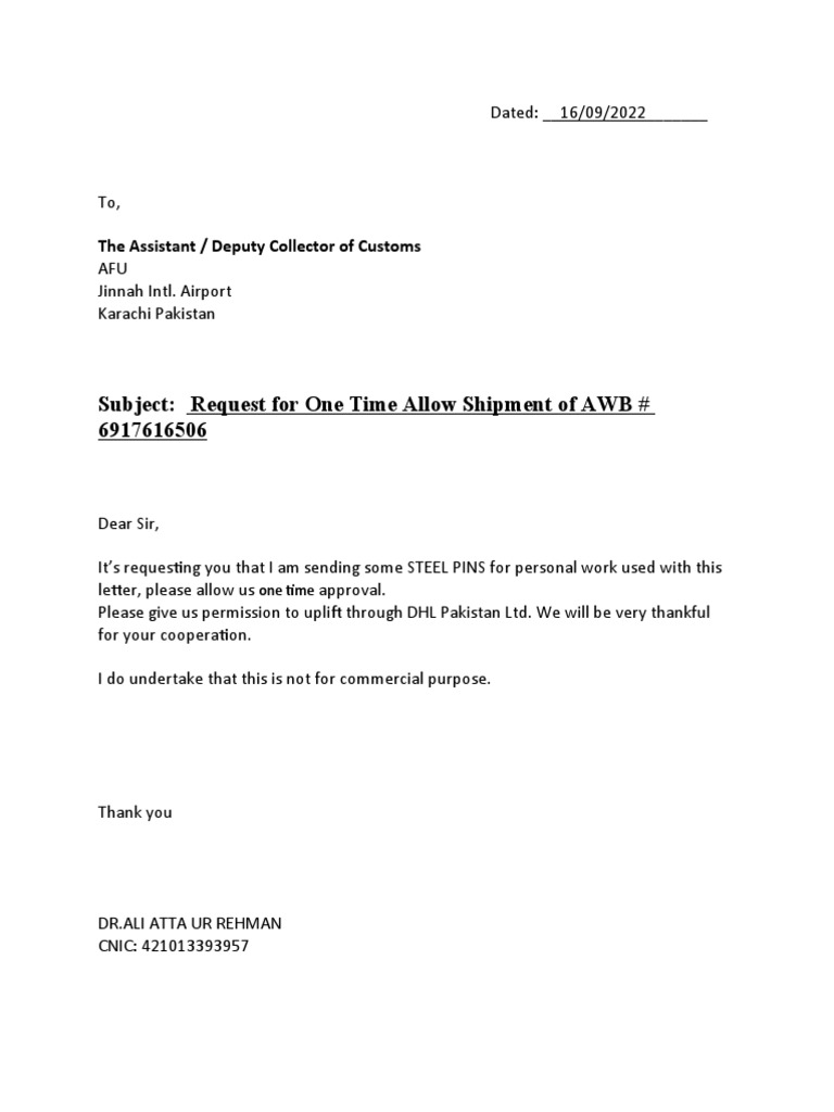 One Time Allow Letter Medicine | PDF