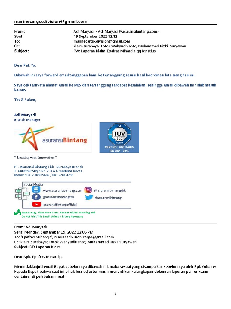 Progres Klaim PT OTS Logistik Indonesia | PDF