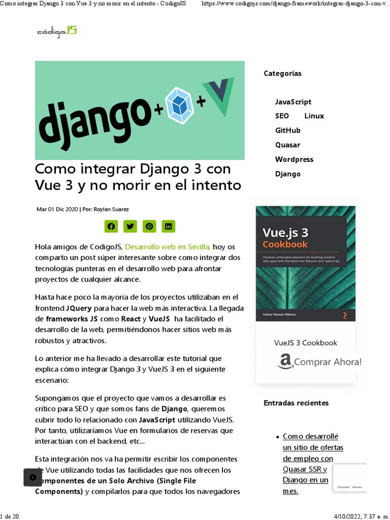 Como Integrar Django 3 Con Vue 3 y No Morir en El Intento - CodigoJS | PDF | Script Java ...