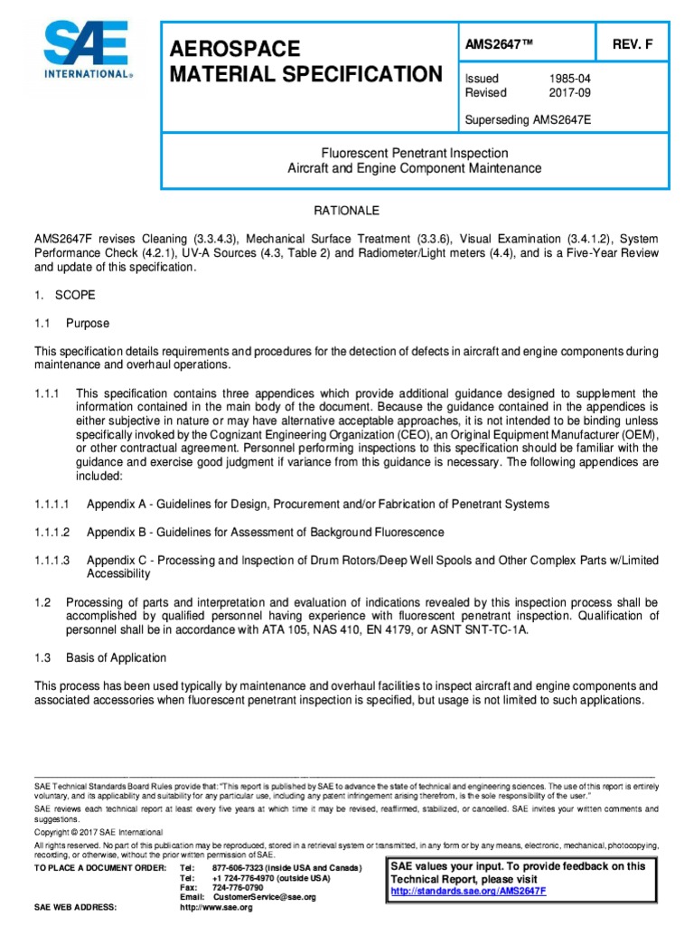 Sae Ams 2647F-2017 | PDF | Ultraviolet | Nondestructive Testing