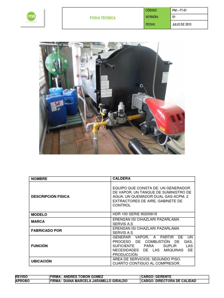 Caldera ficha técnica | PDF | Vapor | Máquina de vapor