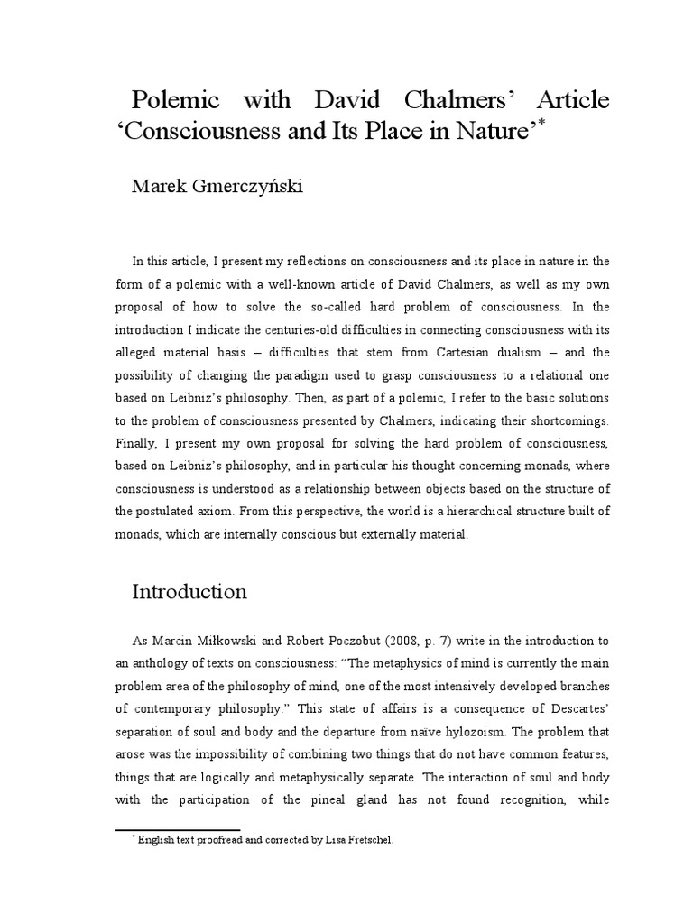 Polemic With David Chalmers | PDF | Consciousness | Metaphysics