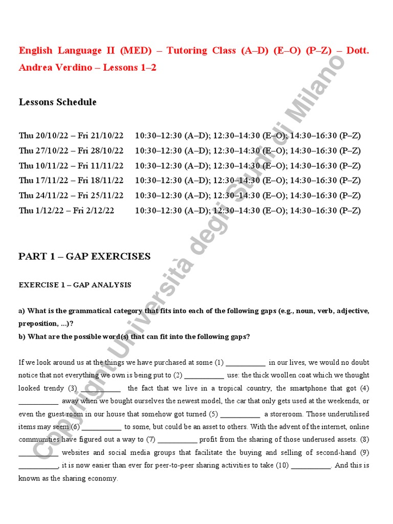 English Language II (MED) - Tutorial Course Lessons 1-2 | PDF | Waste ...