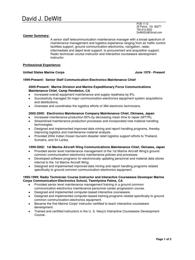 Resume For Lockheed Martin | PDF | United States Marine Corps | Corps