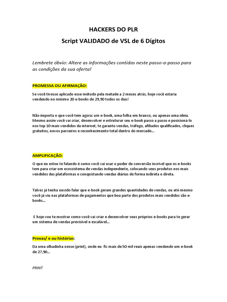 Script VALIDADO de VSL de 6 Dígitos | PDF | Mercado (economia) | Dinheiro Script VALIDADO de VSL de 6 Dígitos | PDF | Mercado (economia) | Dinheiro