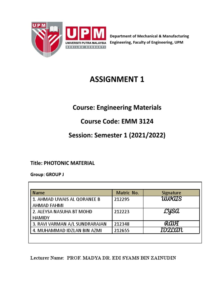 Assignment Materials 1 (Group J) | PDF | Light Emitting Diode | Photonics