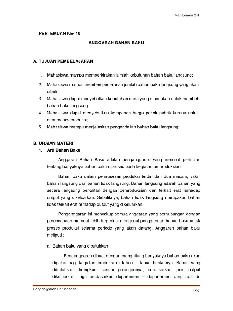 Anggaran Bahan Baku | PDF