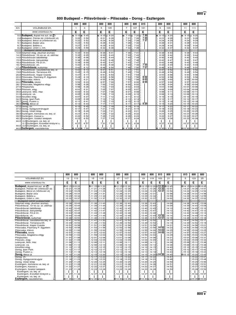 800 Budapest - Pilisvörösvár - Piliscsaba - Dorog - Esztergom 800 | PDF