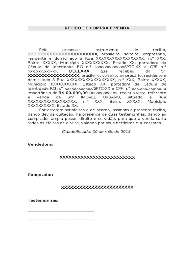 Recibo de Compra e Venda Simples | PDF | Direito