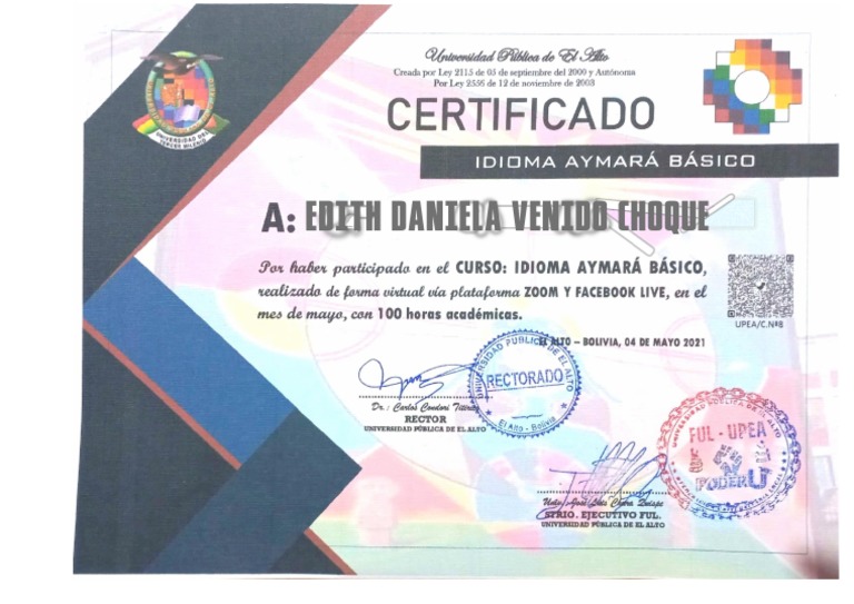 Certificado de Aymara | PDF