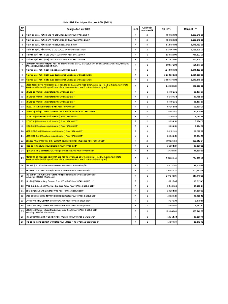 Liste PDR Électrique ABB DMS | PDF | Ouverture (échecs) | Échecs
