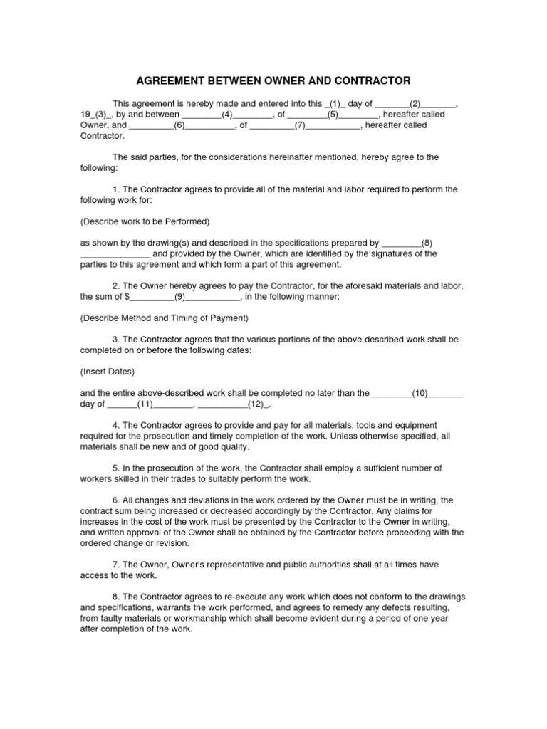 Agreement Between Owner and Contractor | PDF | General Contractor | Virtue
