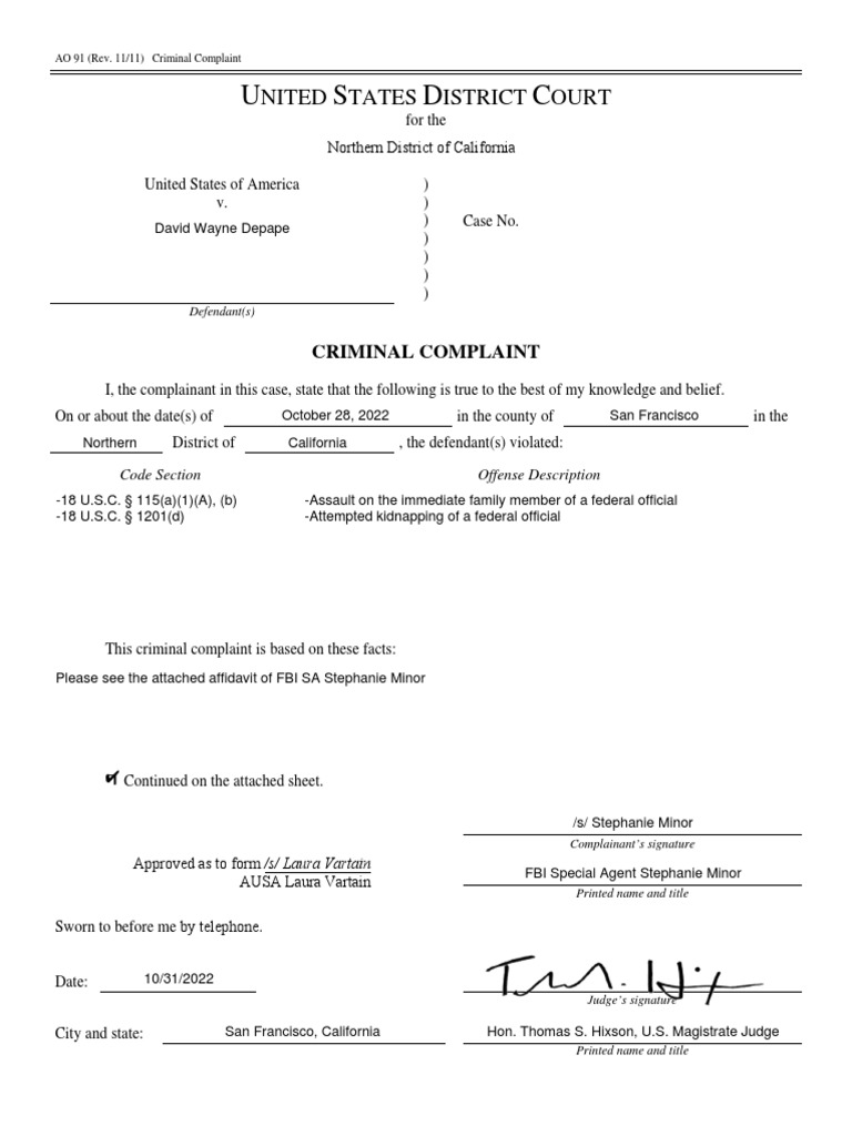 2022.10.31 Depape Complaint and Affadavit Signed 0 | PDF | Special ...