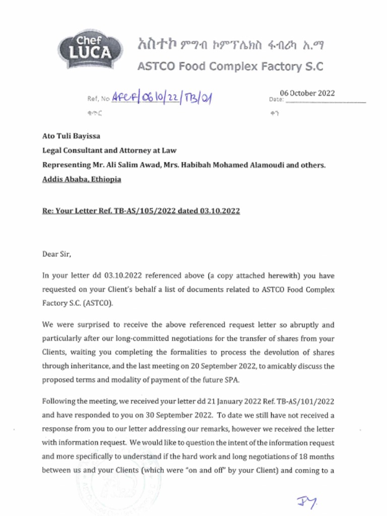 Letter Resonse To Ato Tuli - Ali and Shareholders - 06 Oct 2022 ... Letter Resonse To Ato Tuli - Ali and Shareholders - 06 Oct 2022 ...