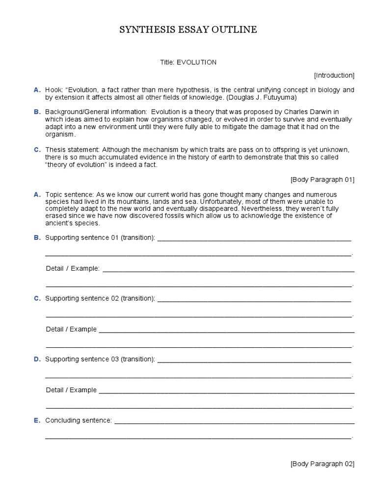 ARW2 - U04 - Outline - Synthesis Essay - Template | PDF | Evolution ... ARW2 - U04 - Outline - Synthesis Essay - Template | PDF | Evolution ...