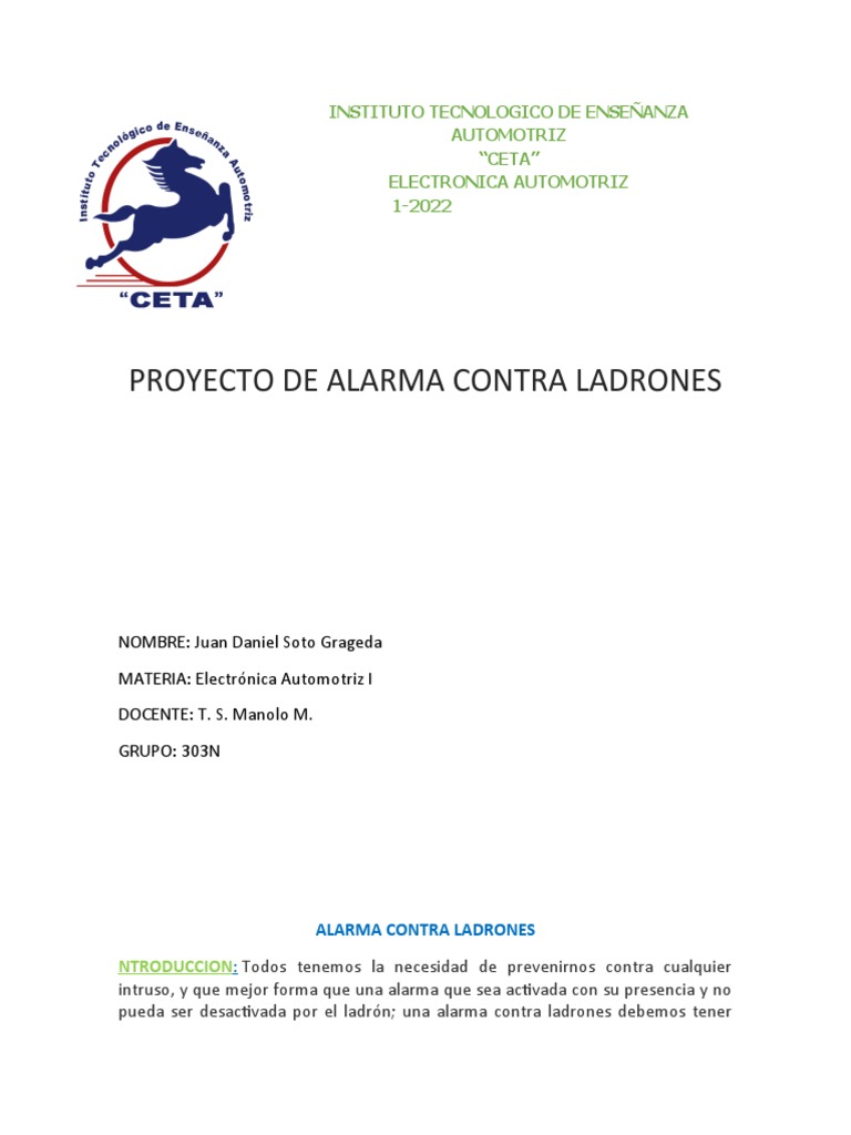 PROYECTO ELECTRONICA I Alarma | PDF | Diodo emisor de luz | Electrónica