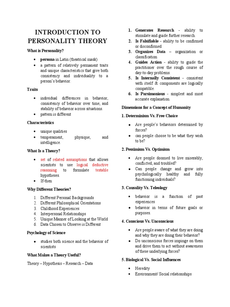 Introduction To Personality Theory | PDF | Theory | Hypothesis