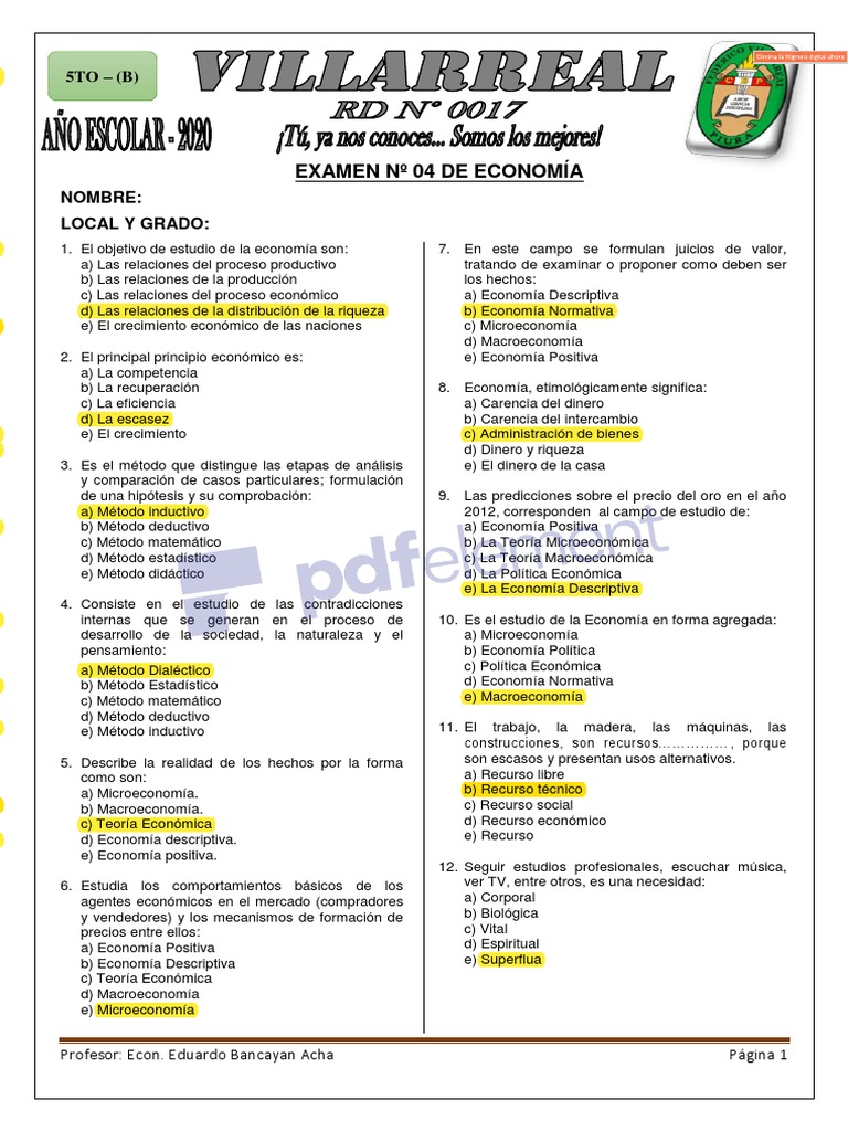 Examen de Economía: Conceptos y Métodos | PDF | Ciencias económicas | Elasticidad (economía)