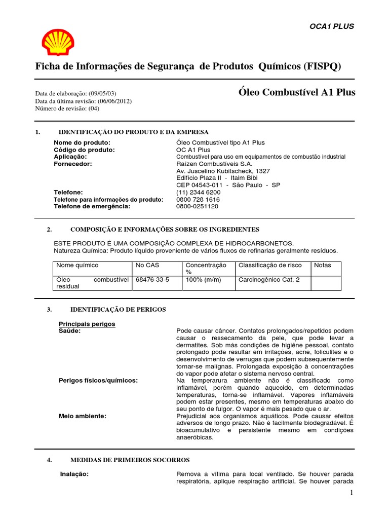 FISPQ OC A1 Plus Rev04 | PDF | Combustão | Primeiros socorros