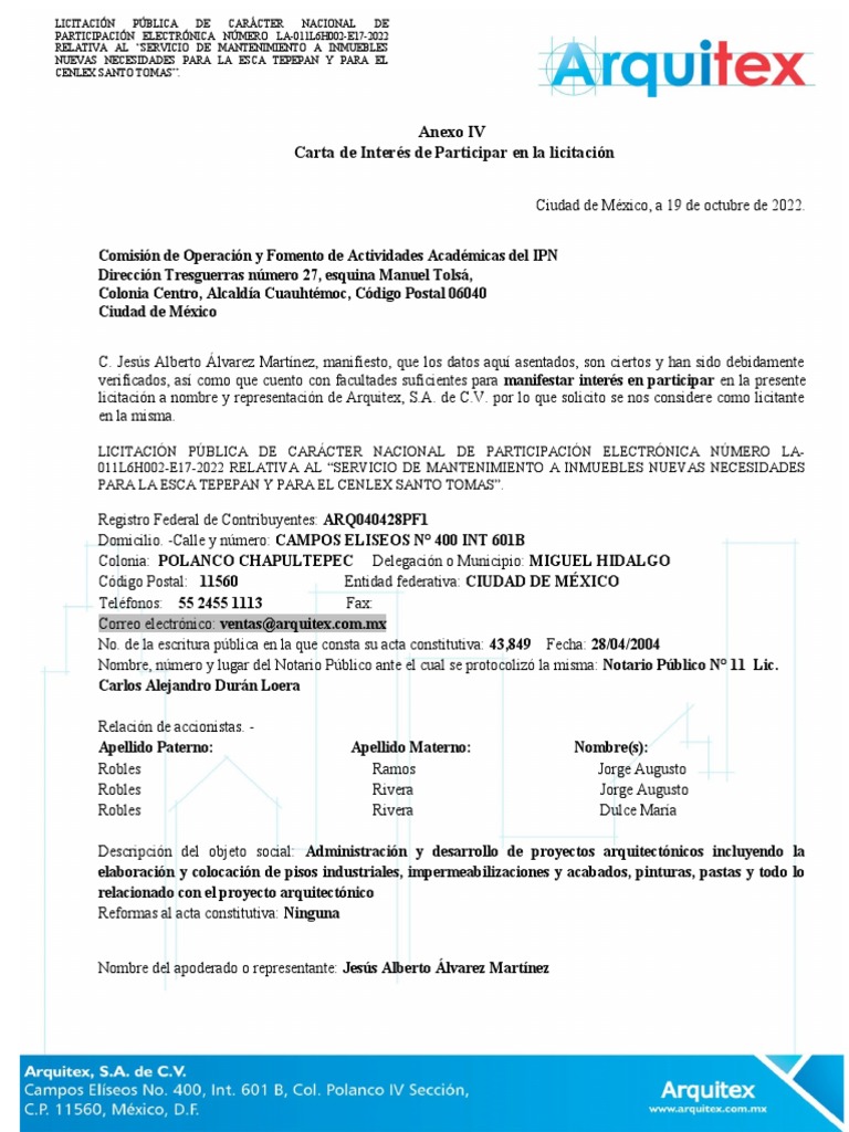 Anexo IV. Preguntas de Aclaracion ARQUITEX 22 E17 | PDF | México | Ciudad de México