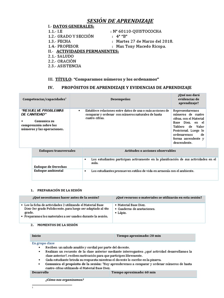 SESIÓN 09-Comparamos números y los ordenamos. | PDF | Cognición | Aprendizaje