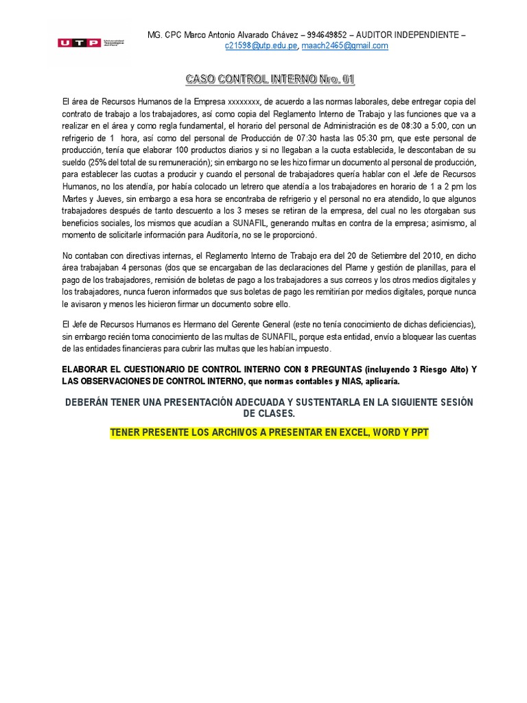 Caso para Control Interno 1 | PDF | Business | Gestión de recursos humanos