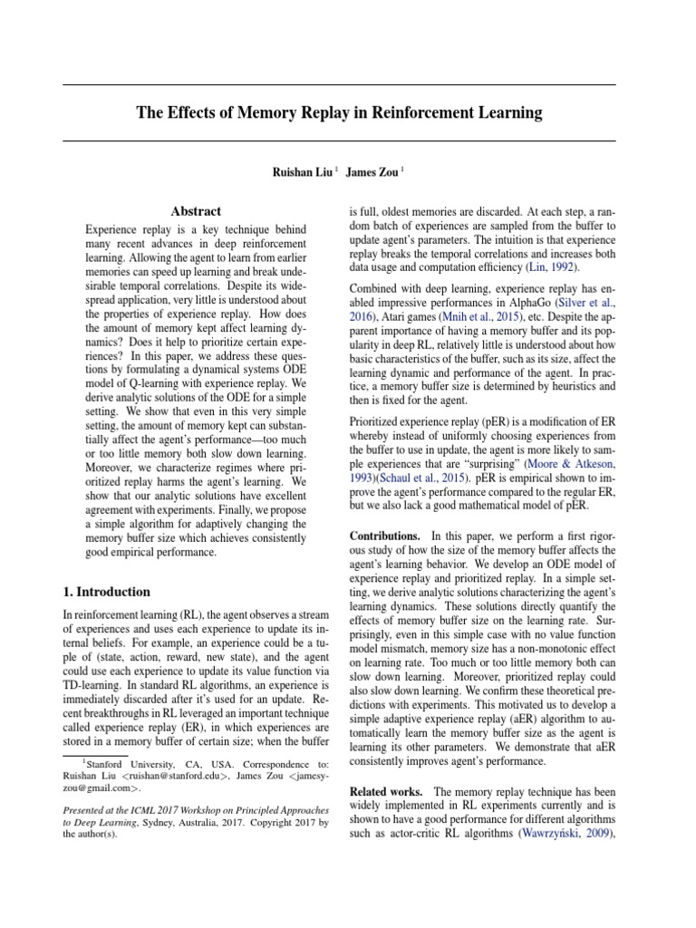 The Effects of Memory Replay in Reinforcement Learning | PDF | Memory | Cognitive Science