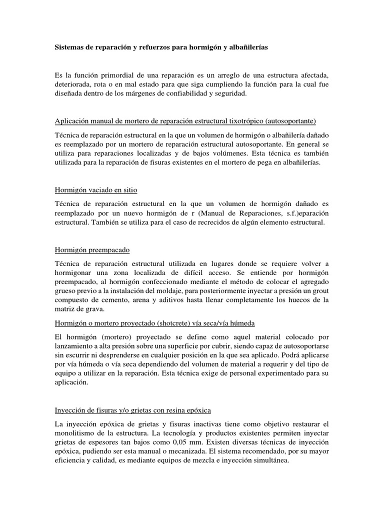 Resane Estructural | PDF | Albañilería | Hormigón