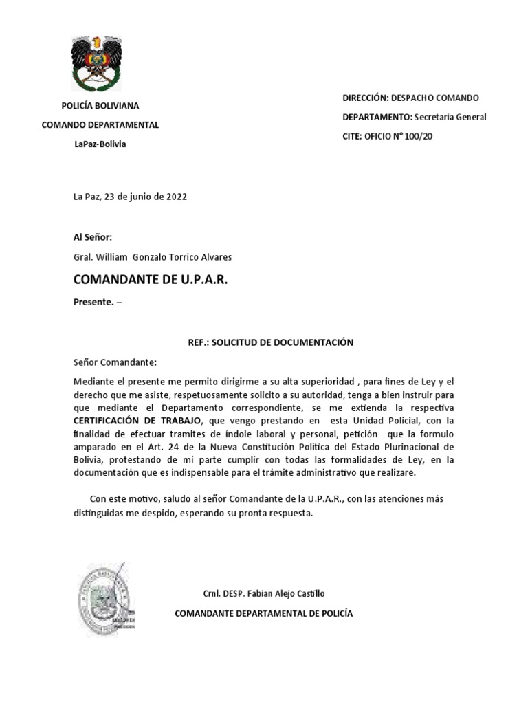 Oficio de Solicitud | PDF