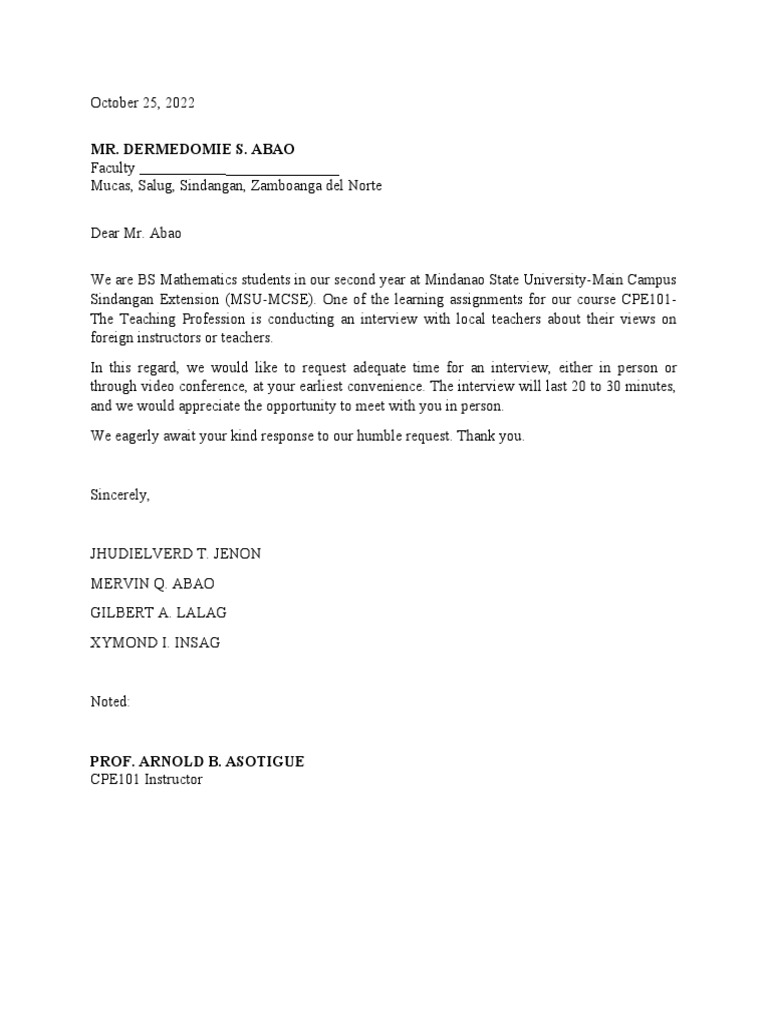 Letter For Interview | PDF