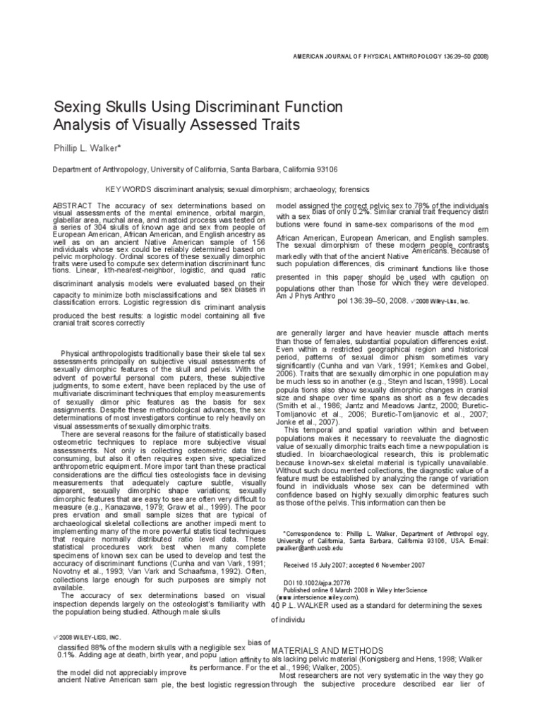 Walker 2008 Cranial Sex | PDF | Logistic Regression | Skull