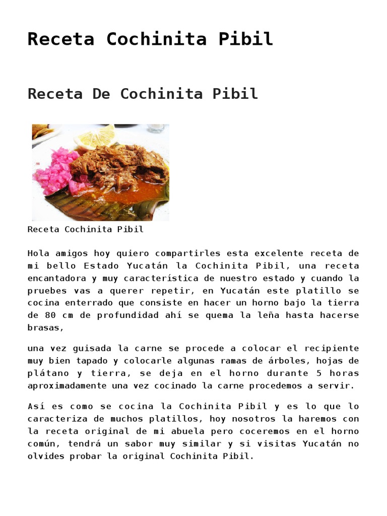 Receta Original de Cochinita Pibil | PDF | Cocinando | Comida regional ...