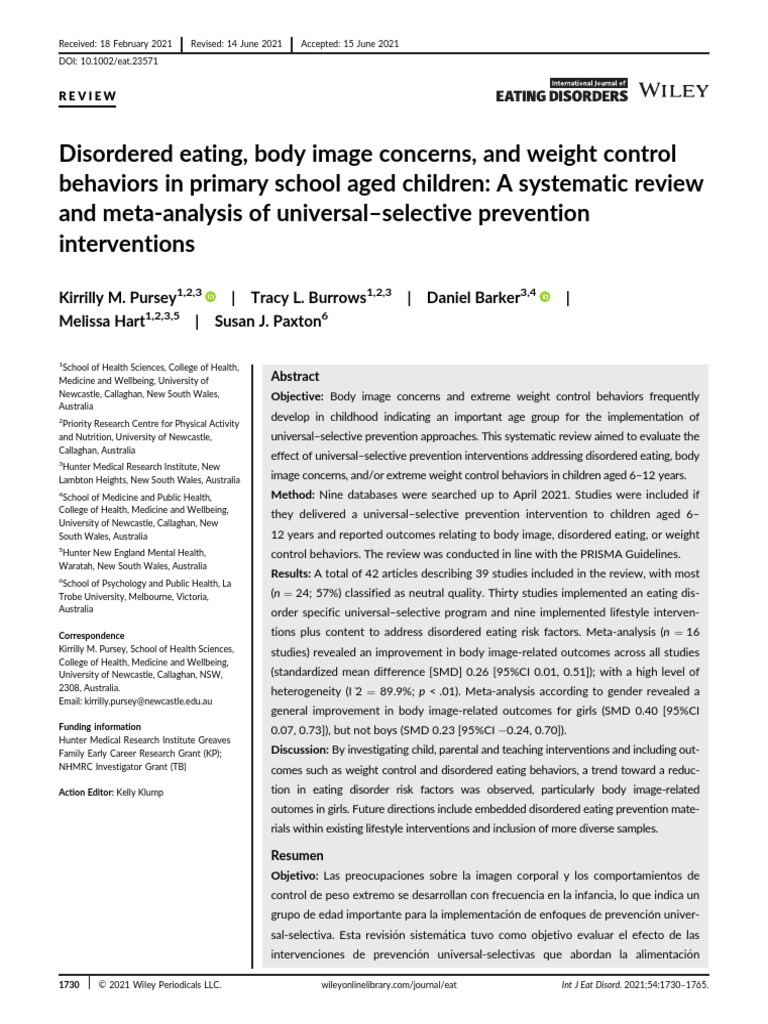 Disordered Eating Body Image Concerns And Weight Control Behaviours In