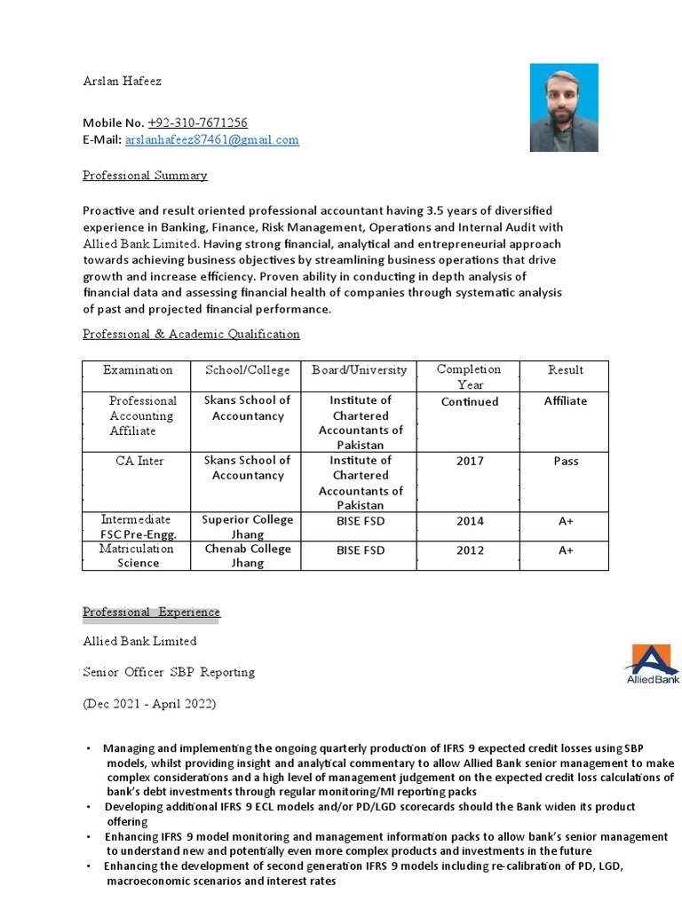 Arslan CV Updated | PDF | Regulatory Compliance | Banks