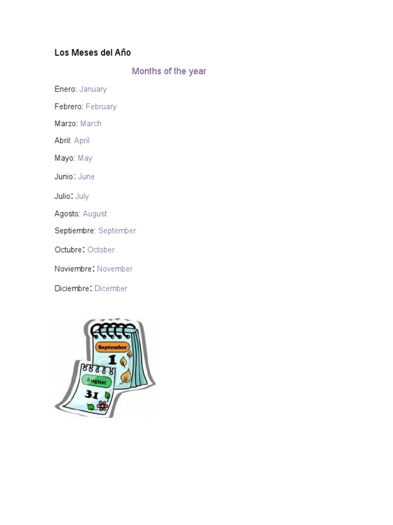 Los Meses Del Año en Ingles | PDF