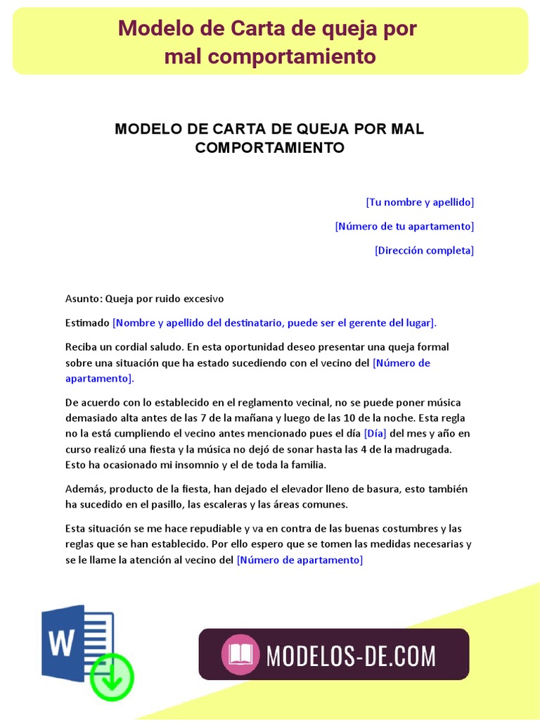Modelo de Carta de Queja Por Mal Comportamiento | PDF