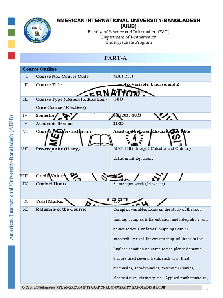 MAT 2101 Complex Variable, Laplace and Z Transformations | PDF ...