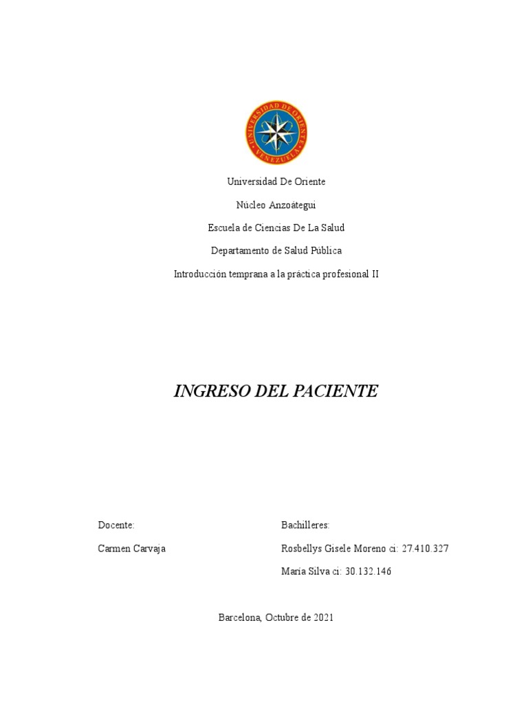 Ingreso Del Paciente | PDF | Hospital | Ciencias de la Salud